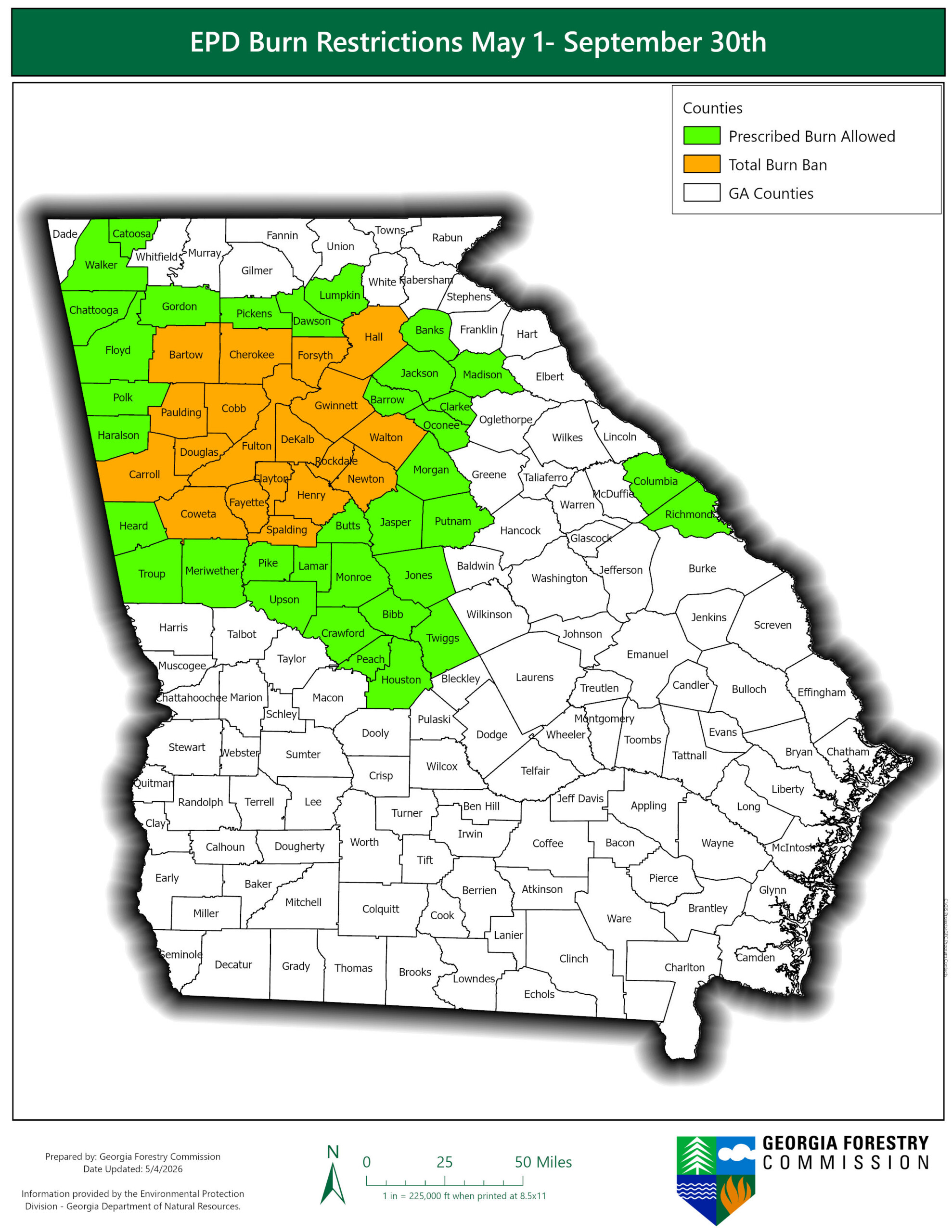 SOUTHERN GEORGIA BURNING RESTRICTIONS EASED | Georgia Forestry Commission